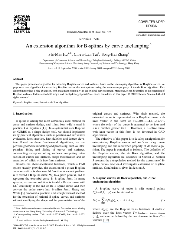 (PDF) An extension algorithm for B-splines by curve unclamping