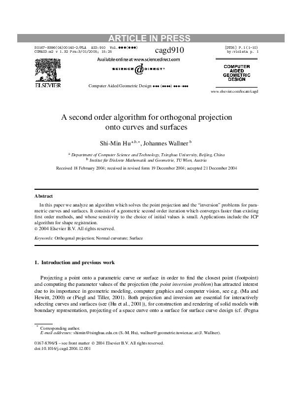 Pdf A Second Order Algorithm For Orthogonal Projection Onto Curves And Surfaces