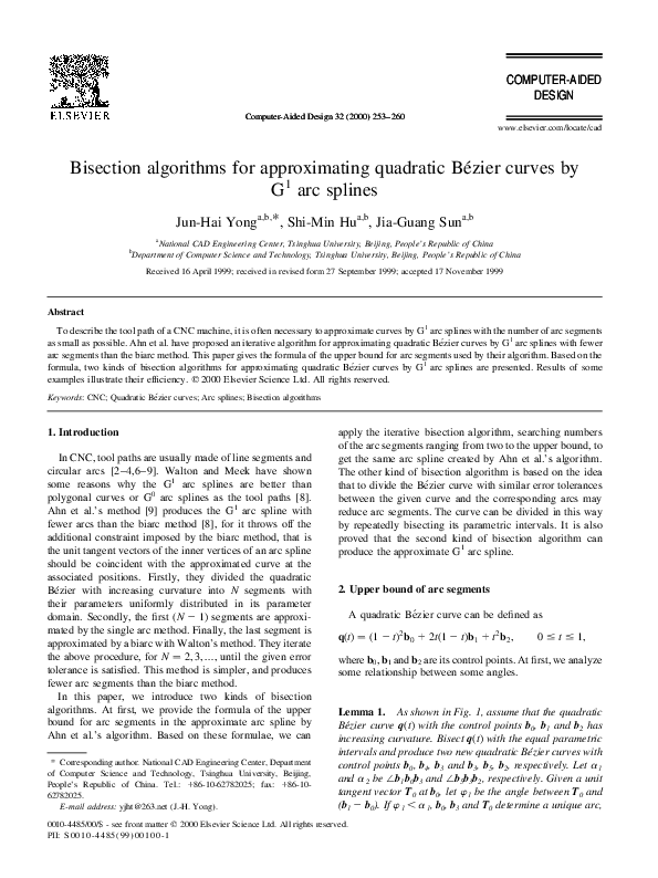 (PDF) Bisection algorithms for approximating quadratic Bézier curves by G1 arc splines