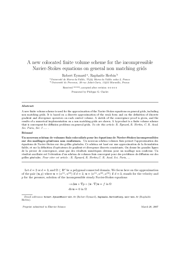 Pdf A Collocated Finite Volume Scheme For The Incompressible Navier