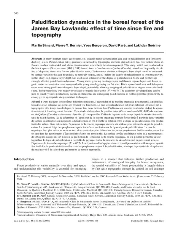 (PDF) Paludification dynamics in the boreal forest of the James Bay ...