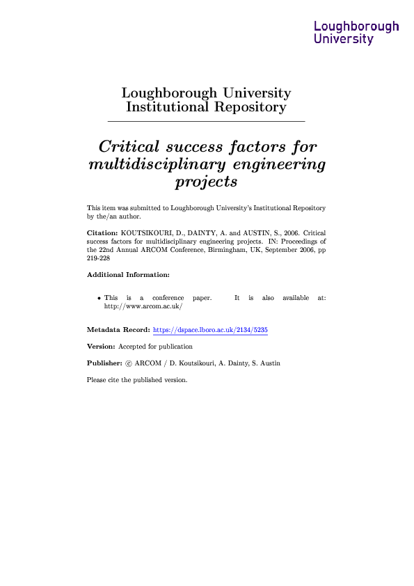 (PDF) Critical success factors for multidisciplinary engineering projects