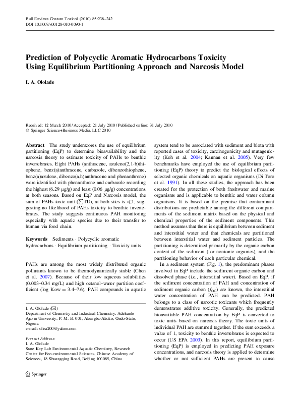 (PDF) Prediction of Polycyclic Aromatic Hydrocarbons Toxicity Using Equilibrium Partitioning ...