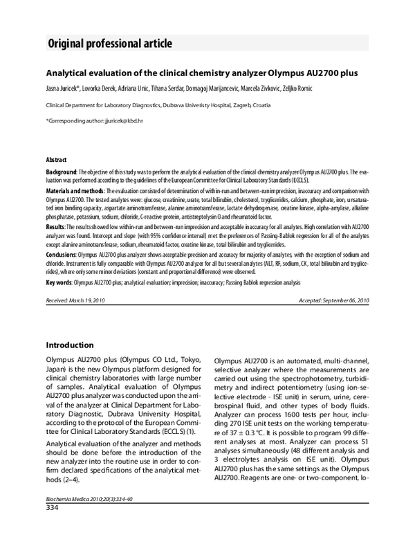 (PDF) Analytical evaluation of the clinical chemistry analyzer Olympus ...