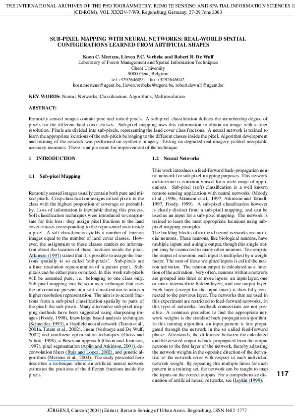 (PDF) Sub-pixel mapping with neural networks: Real-world spatial configurations learned from ...