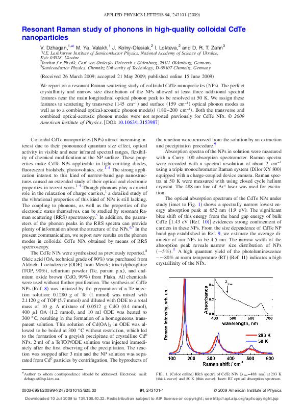 (PDF) Resonant Raman study of phonons in high-quality colloidal CdTe ...
