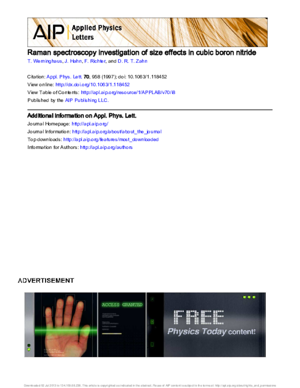 (PDF) Raman spectroscopy investigation of size effects in cubic boron ...