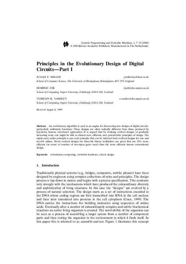 (PDF) Principles In the Evolutionary Design of Digital Circuits—Part I
