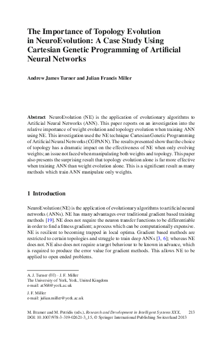(PDF) The Importance of Topology Evolution in NeuroEvolution: A Case ...