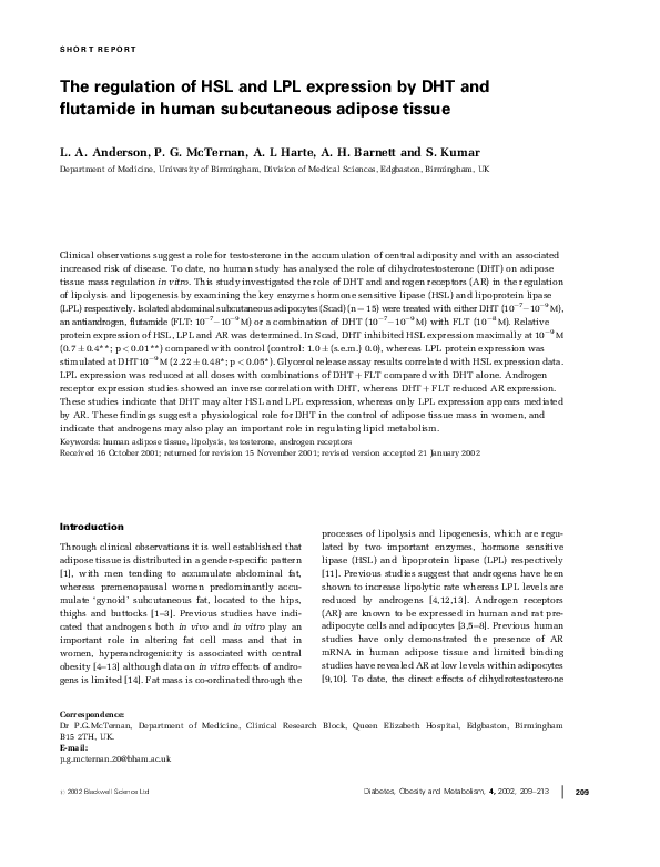 (PDF) The regulation of HSL and LPL expression by DHT and flutamide in ...
