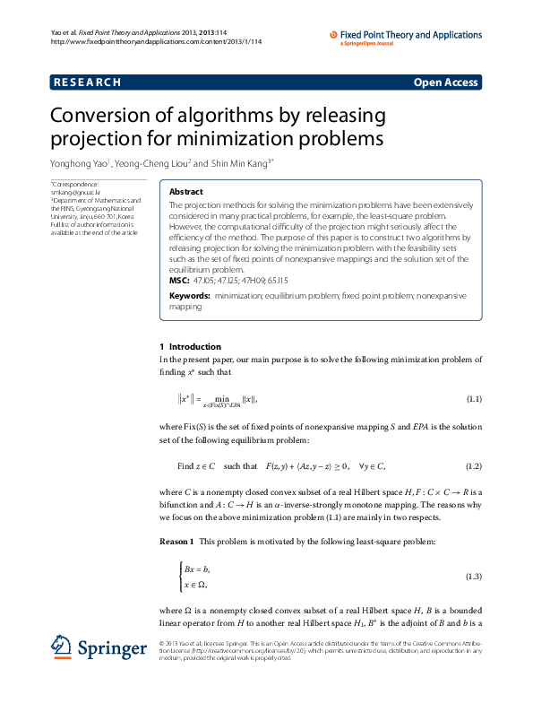 (PDF) Conversion of algorithms by releasing projection for minimization problems