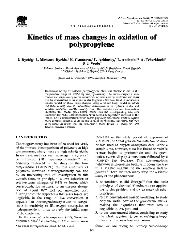 (PDF) Kinetics of mass changes in oxidation of polypropylene
