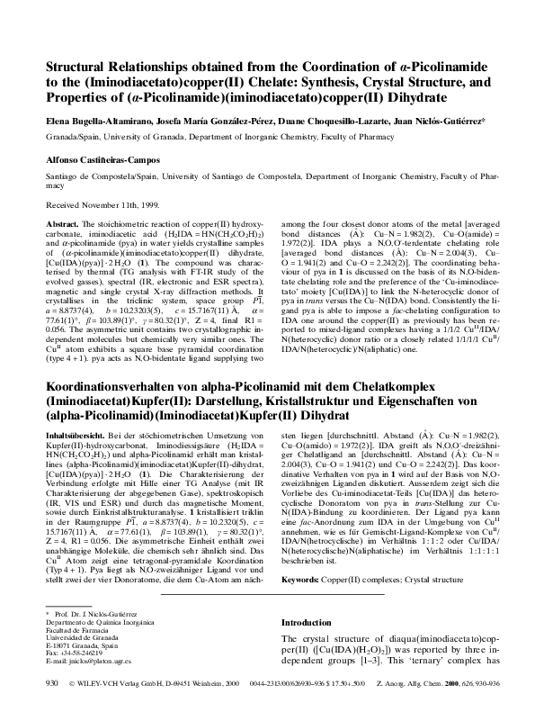 (PDF) Structural Relationships obtained from the Coordination of α ...