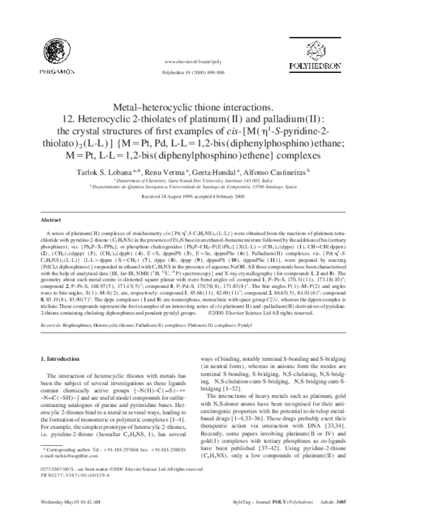 (PDF) Metal-heterocyclic thione interactions. 12. Heterocyclic 2 ...