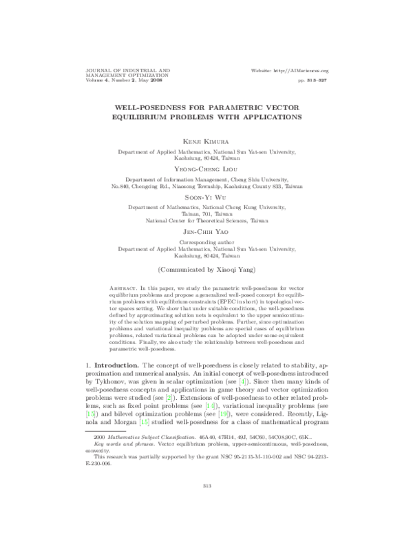 (PDF) Well-posedness for parametric vector equilibrium problems with applications