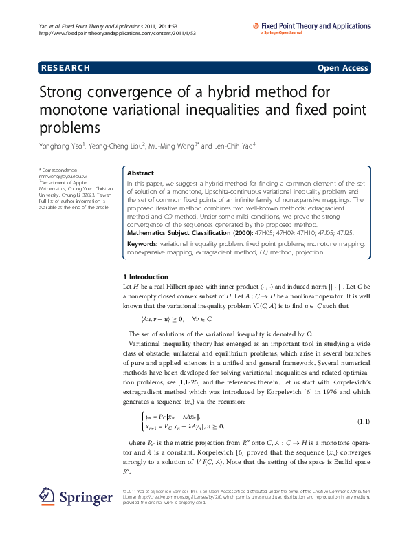 (PDF) Strong convergence of a hybrid method for monotone variational inequalities and fixed ...