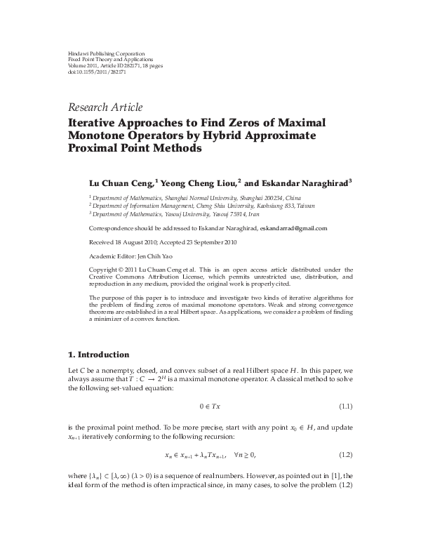 Pdf Iterative Approaches To Find Zeros Of Maximal Monotone Operators By Hybrid Approximate