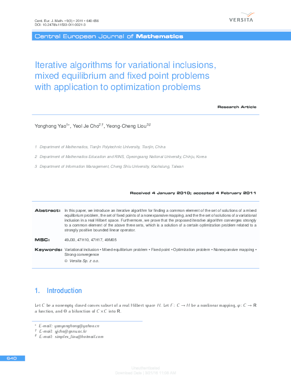 Pdf Iterative Algorithms For Variational Inclusions Mixed
