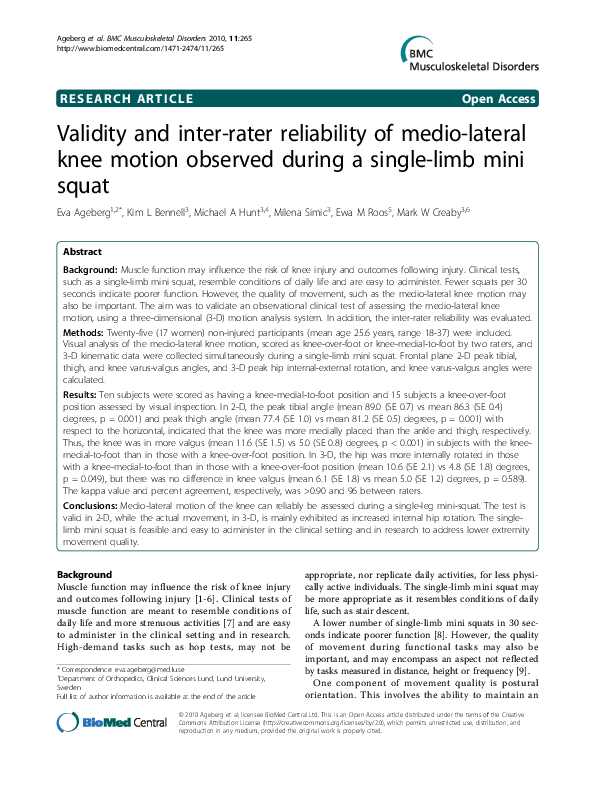(PDF) Validity and inter-rater reliability of medio-lateral knee motion observed during a single ...