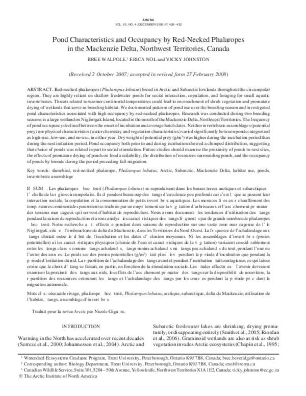 (PDF) Pond Characteristics and Occupancy by Red-Necked Phalaropes in ...