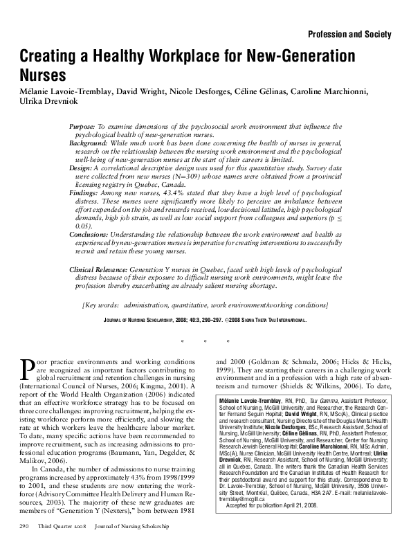 (PDF) Creating a Healthy Workplace for New-Generation Nurses