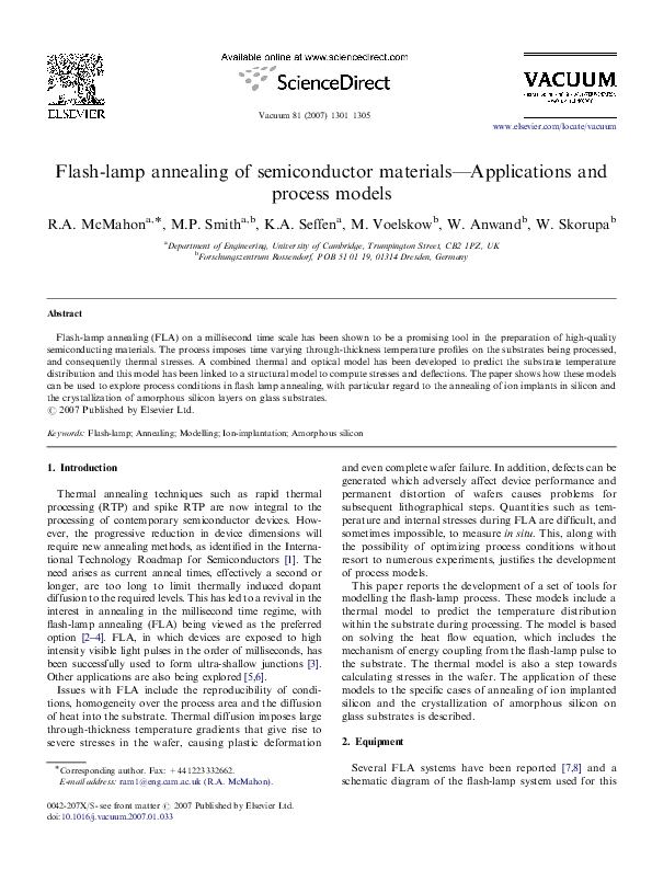 (PDF) Flash-lamp annealing of semiconductor materials—Applications and ...