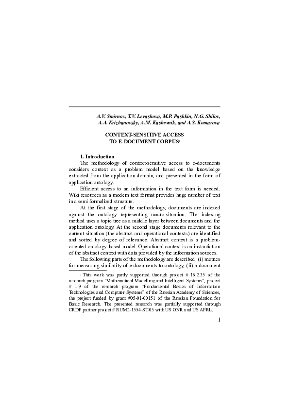 (PDF) Context-sensitive access to e-document corpus
