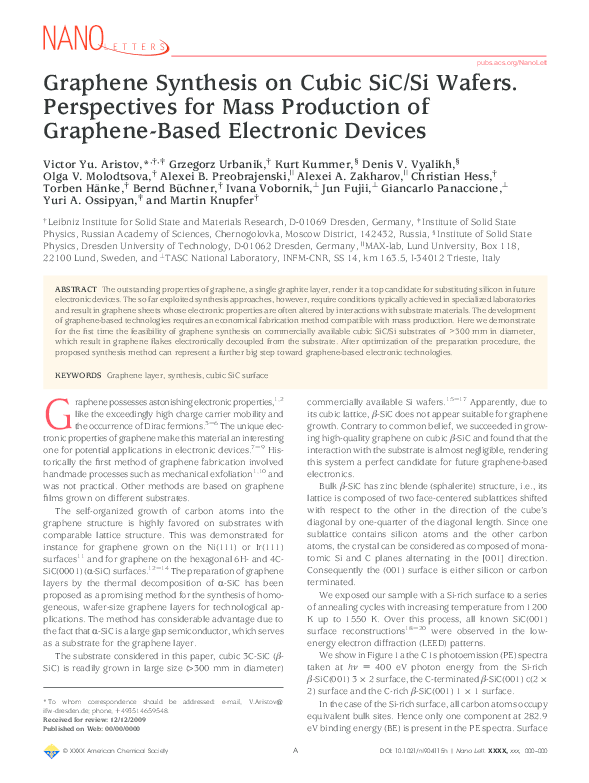 (PDF) Graphene Synthesis on Cubic SiC/Si Wafers. Perspectives for Mass ...