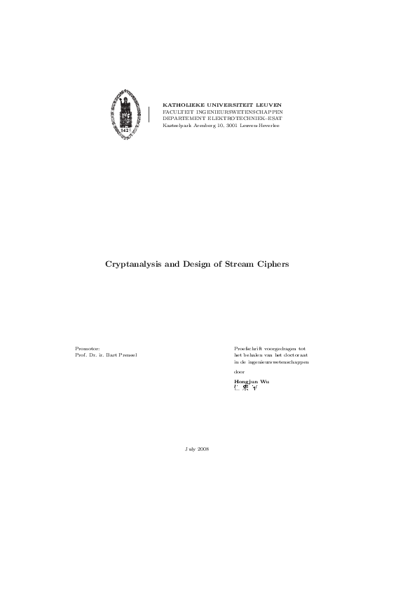(PDF) Cryptanalysis and Design of Stream Ciphers