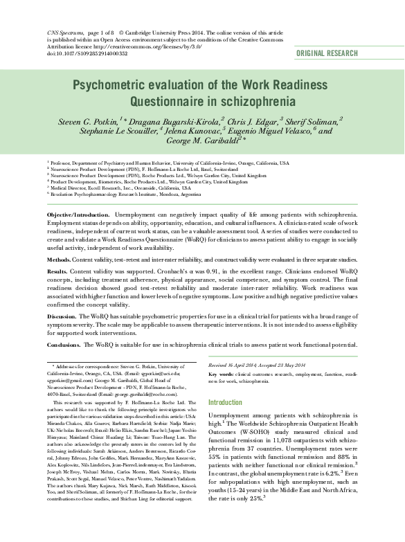 (PDF) Psychometric evaluation of the Work Readiness Questionnaire in ...
