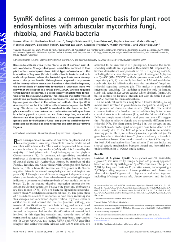 (PDF) SymRK defines a common genetic basis for plant root endosymbioses ...