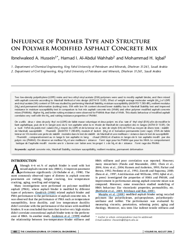 (PDF) Influence of Polymer Type and Structure on Polymer Modified ...