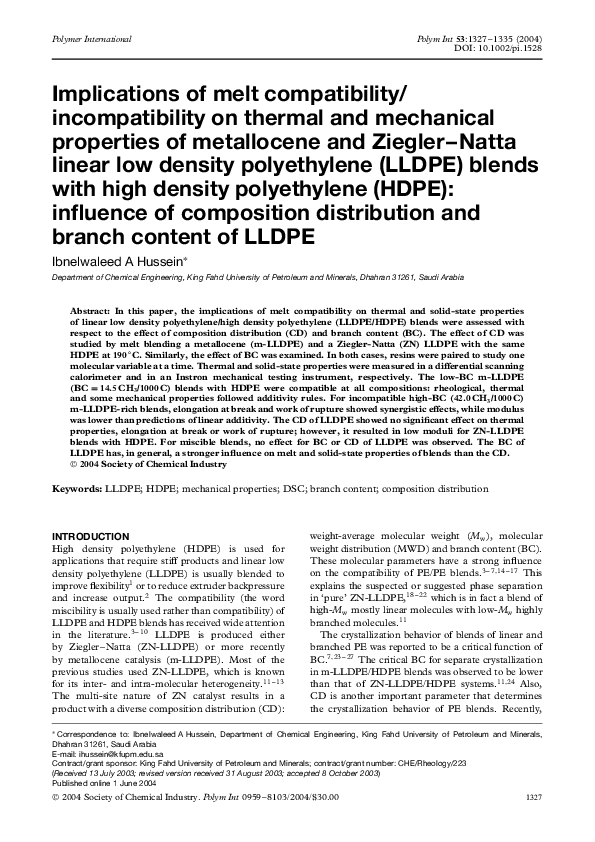 (PDF) Implications of melt compatibility/incompatibility on thermal and ...