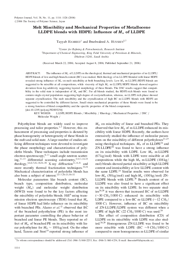 (PDF) Melt Miscibility And Mechanical Properties Of Metallocene LLDPE ...