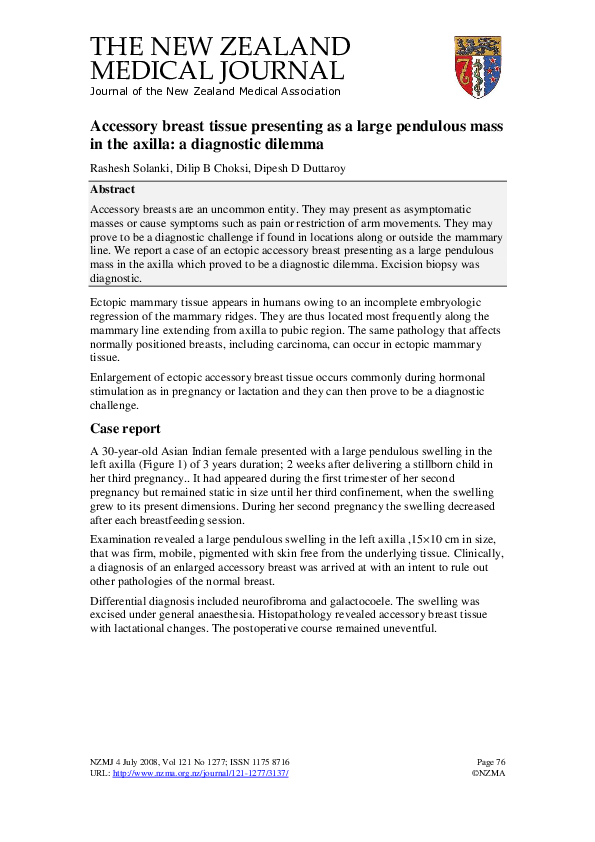 (PDF) Accessory breast tissue presenting as a large pendulous mass in ...