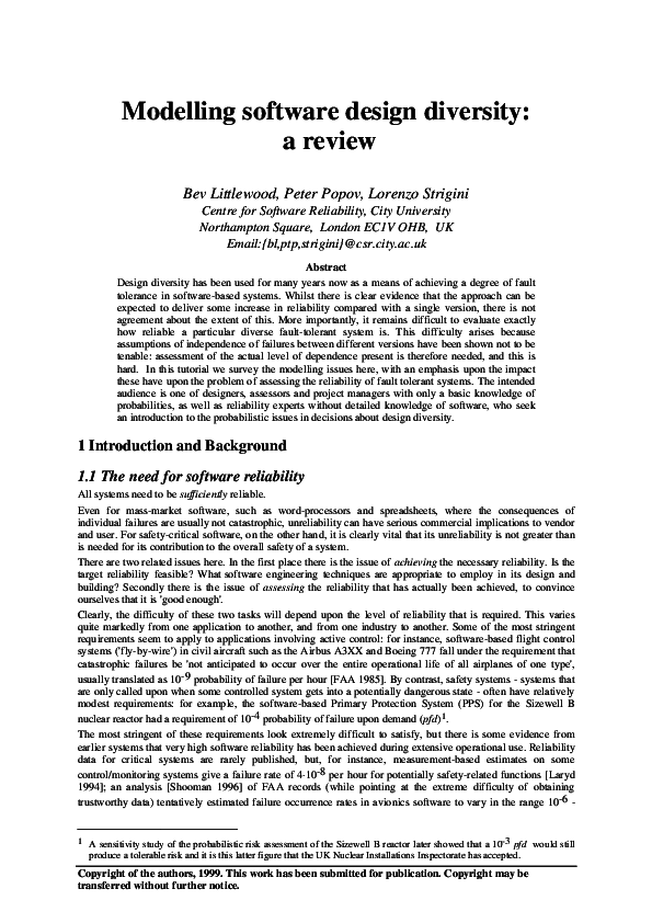 (PDF) Modeling software design diversity: a review