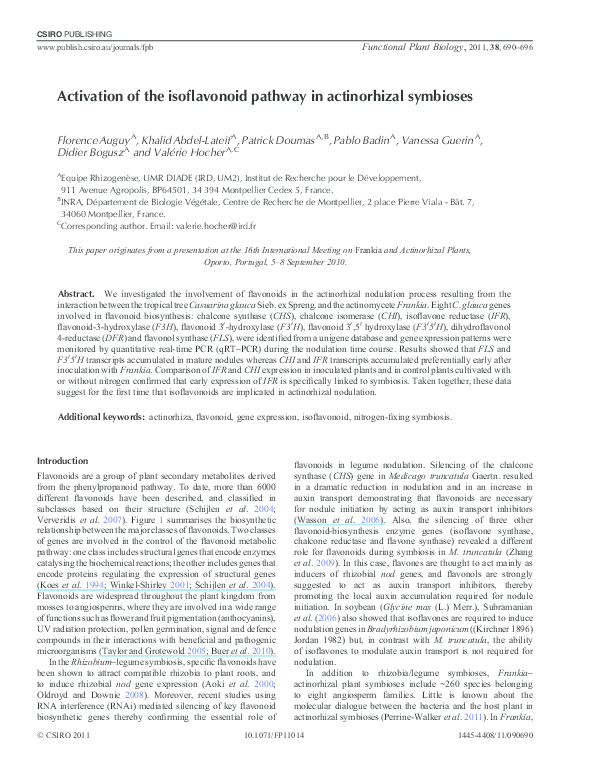(PDF) Activation of the isoflavonoid pathway in actinorhizal symbioses
