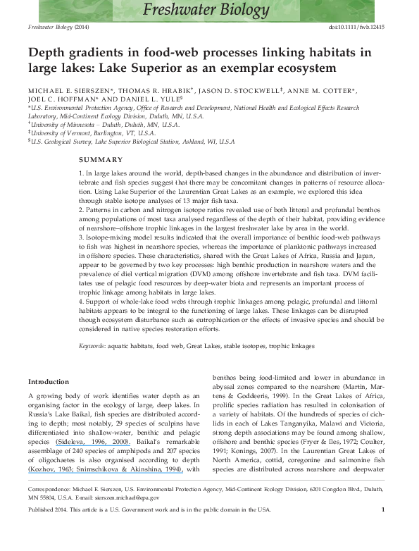 (PDF) Depth gradients in food-web processes linking habitats in large ...