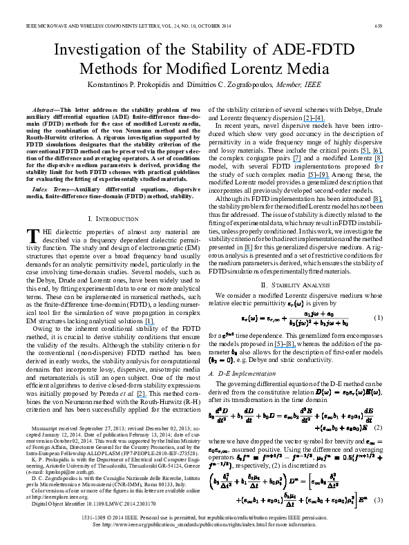 (PDF) Investigation of the Stability of ADE-FDTD Methods for Modified Lorentz Media