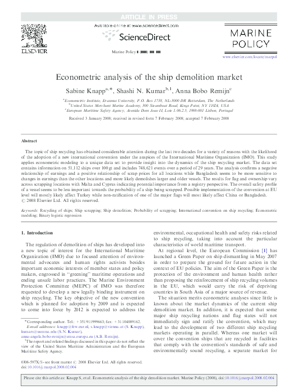 (PDF) Econometric analysis of the ship demolition market