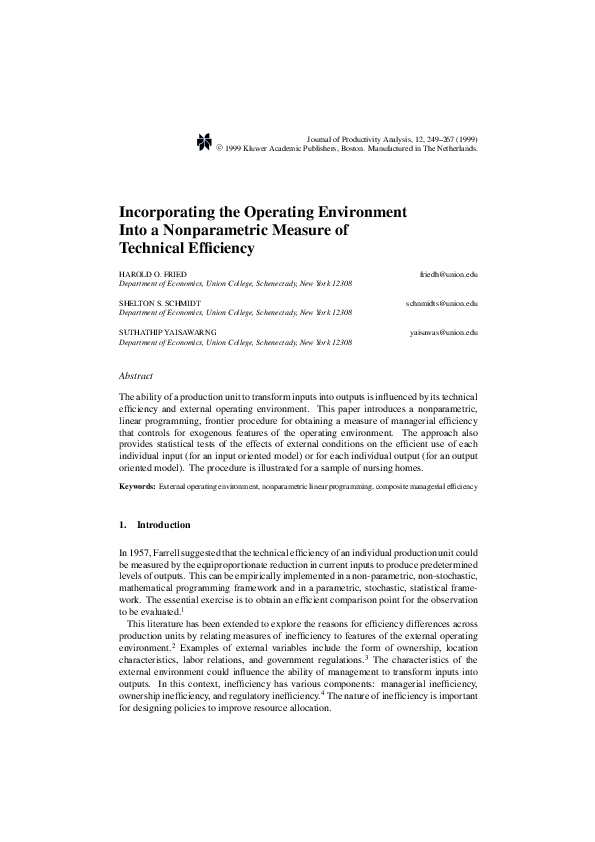 (PDF) Incorporating the operating environment into a nonparametric measure of technical efficiency