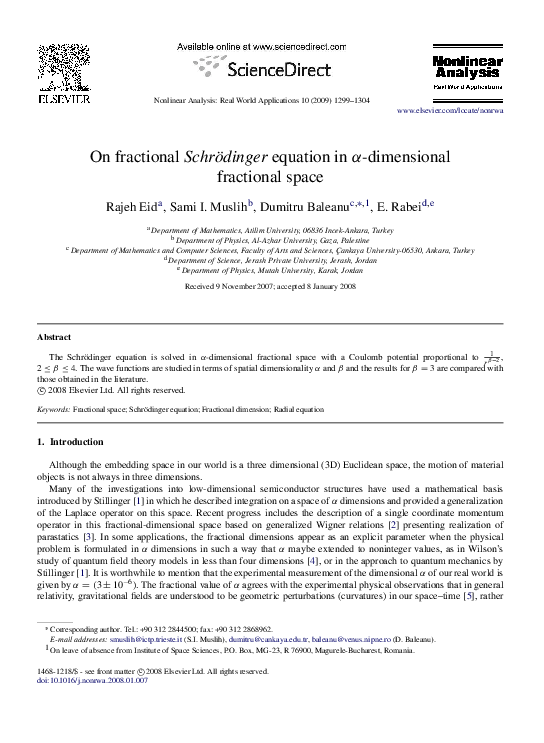 Pdf On Fractional Schrödinger Equation In Dimensional Fractional Space