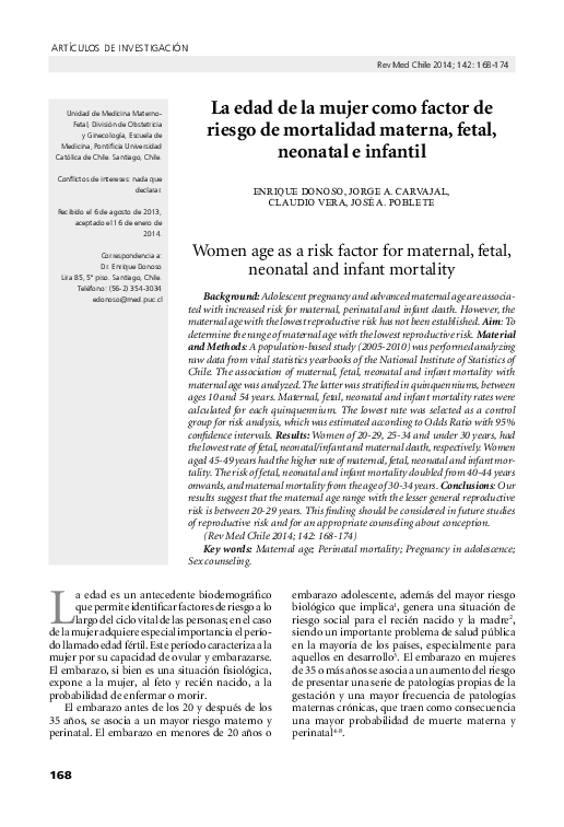 (PDF) La edad de la mujer como factor de riesgo de mortalidad materna, fetal, neonatal e infantil