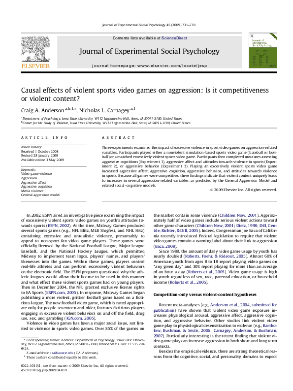 (PDF) Causal effects of violent sports video games on aggression: Is it ...