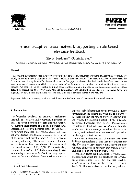 (PDF) A user-adaptive neural network supporting a rule-based relevance feedback