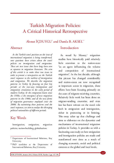2013. Turkish Migration Policies: A Critical Historical Retrospective ...