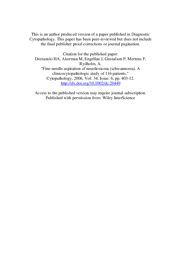 (PDF) Fine-needle aspiration of neurilemoma (schwannoma). A ...