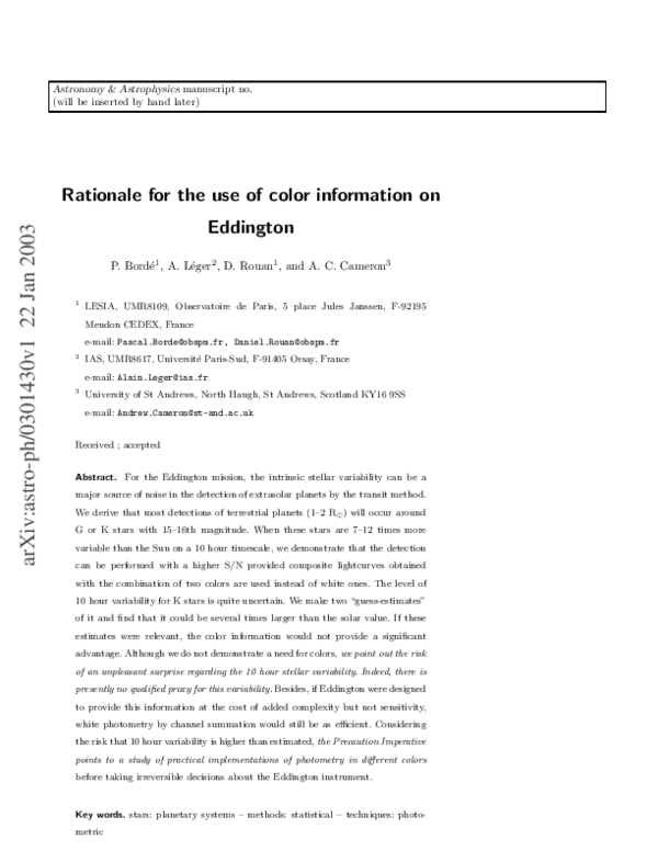 (PDF) Rationale for the use of color information on Eddington