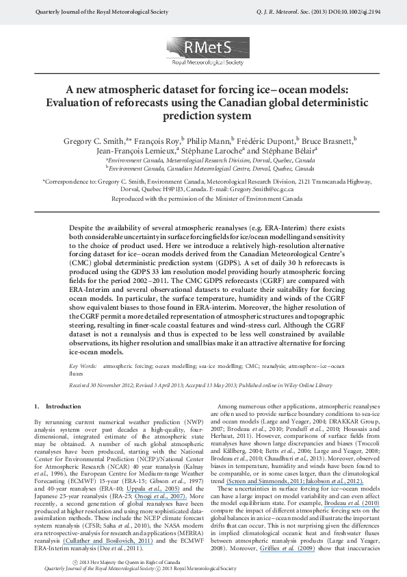 (PDF) A new atmospheric dataset for forcing ice-ocean models: Evaluation of reforecasts using ...