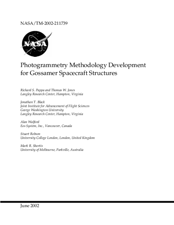 (PDF) Photogrammetry Methodology Development for Gossamer Spacecraft ...